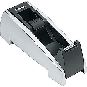 Fellowes 8032701 Office Suites Desktop Tape Dispenser, 1-Inch Core, Plastic, Heavy Base, Black/Silver