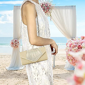 POPIDEO Clutch Purse for Women with Detachable Chain Evening Clutch Bag,Shoulder Bag with Chain Gold