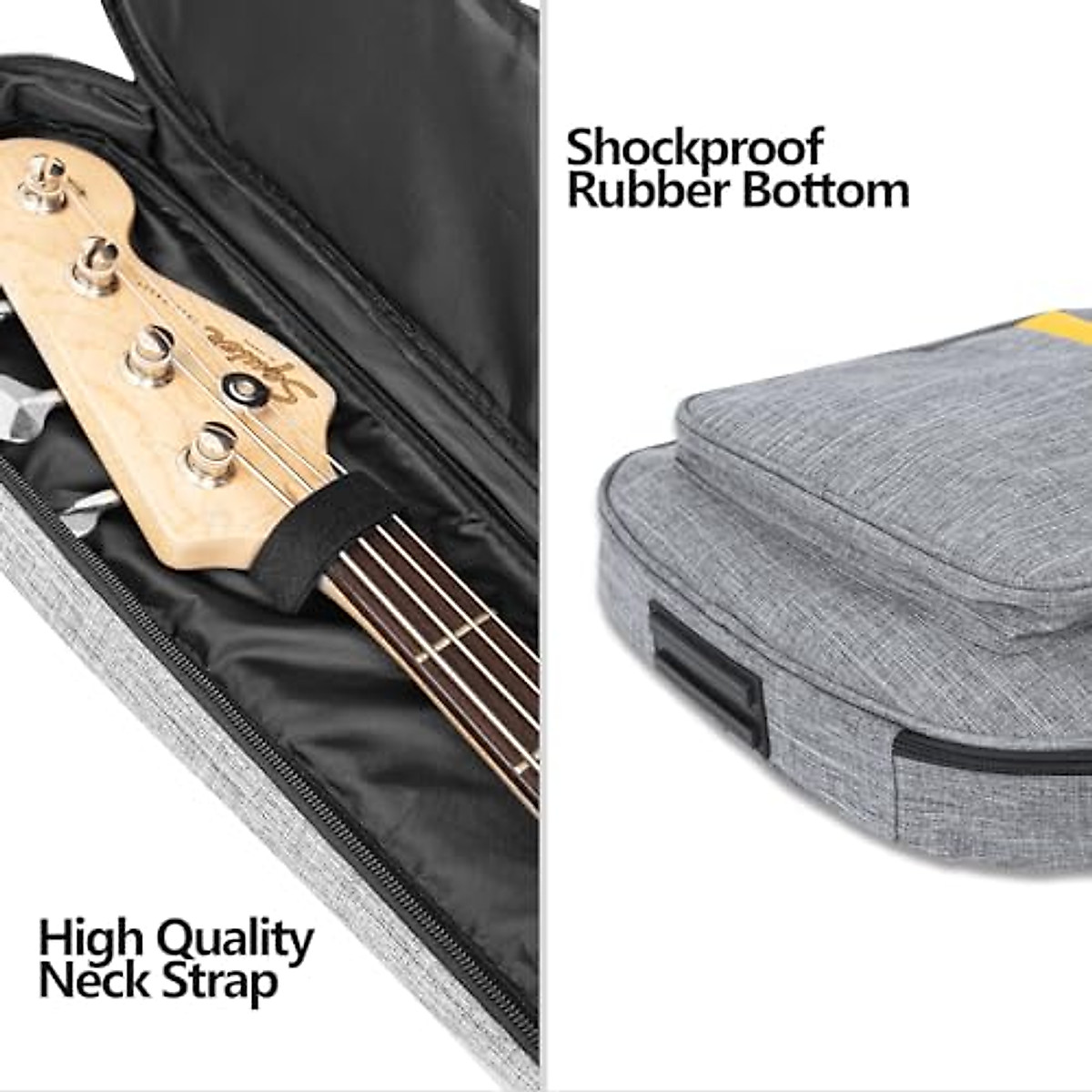 LETSROCK 47 Inch Bass Guitar Gig Bag 0.38 Inch Thick Padding Backpack Soft Bass Case Dual Adjustable Shoulder Strap Pocket & Neck Strap Gray