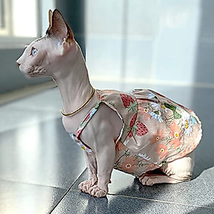 Sphynx Cat Summer Clothes Cute Soft Tank Top Fruit Pattern Cotton Vest Kitten Shirts for Sphynx, Cornish Rex, Devon Rex, Peterbald (L（7.3-9.7lbs）, Big Strawberry)