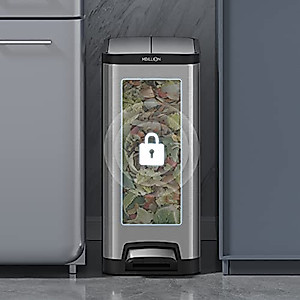 Mbillion Step Trash Can with Liner 35 Liter Butterfly Lid Open Silent Close Rectangular Stainless Steel Step-On Kitchen Garbage Can with Strong Pedal, for Home and Office, Brushed Silver