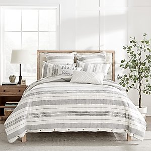 Levtex Home - Monroe Stripe Duvet Cover Set - Full/Queen Duvet Cover (90 x 94in.) + Two Standard Pillow Cases (26 x 20in.) - Grey, White, and Charcoal - Striped - Cotton