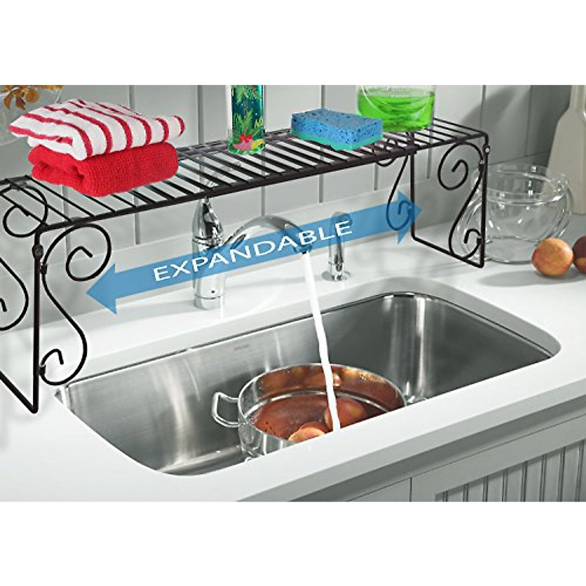 Expandable Scroll Metal 1 shelve,Over The Sink Shelf - Black