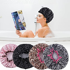 4 Pcs Reusable Shower Cap, Waterproof Shower Cap Elastic Double Layers Shower Hat Bath Caps Stocking Stuffers for Women Girls
