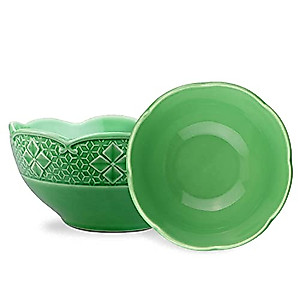 STAR MOON Set of 2 Large Ceramic Soup Bowls - Elegant and Durable 19 Oz Emerald Green Bowls for Serving, Cereal, Soup, and More - Microwave and Dishwasher Safe - Four-Leaf Clover Collection