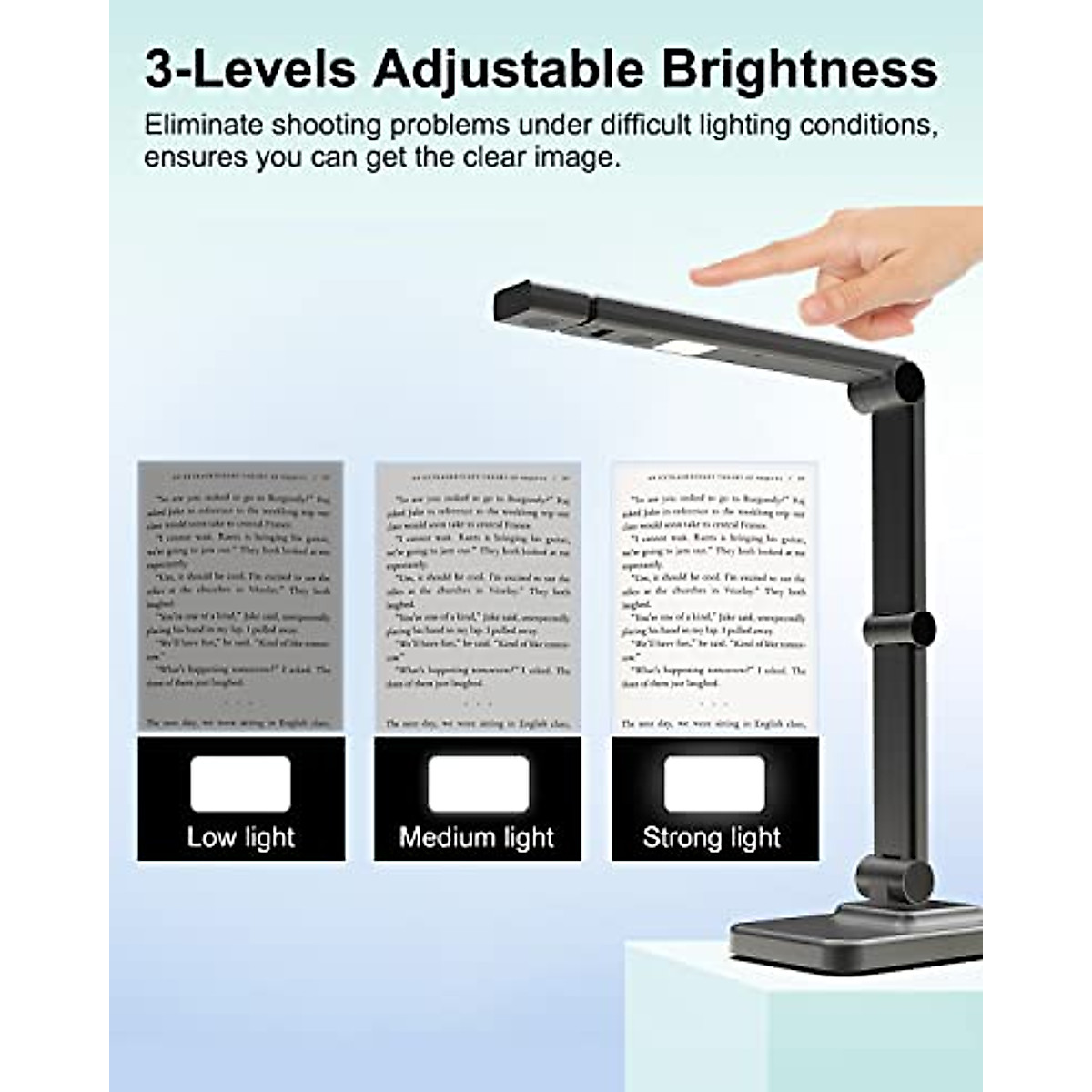 VIZOLINK 8MP Document Camera & Webcam with Noise-Canceling Microphone, A3-Size Capture, Auto Focus, 3-Levels Adjustable Brightness, for Live Demo, Home Office, Remote Teaching