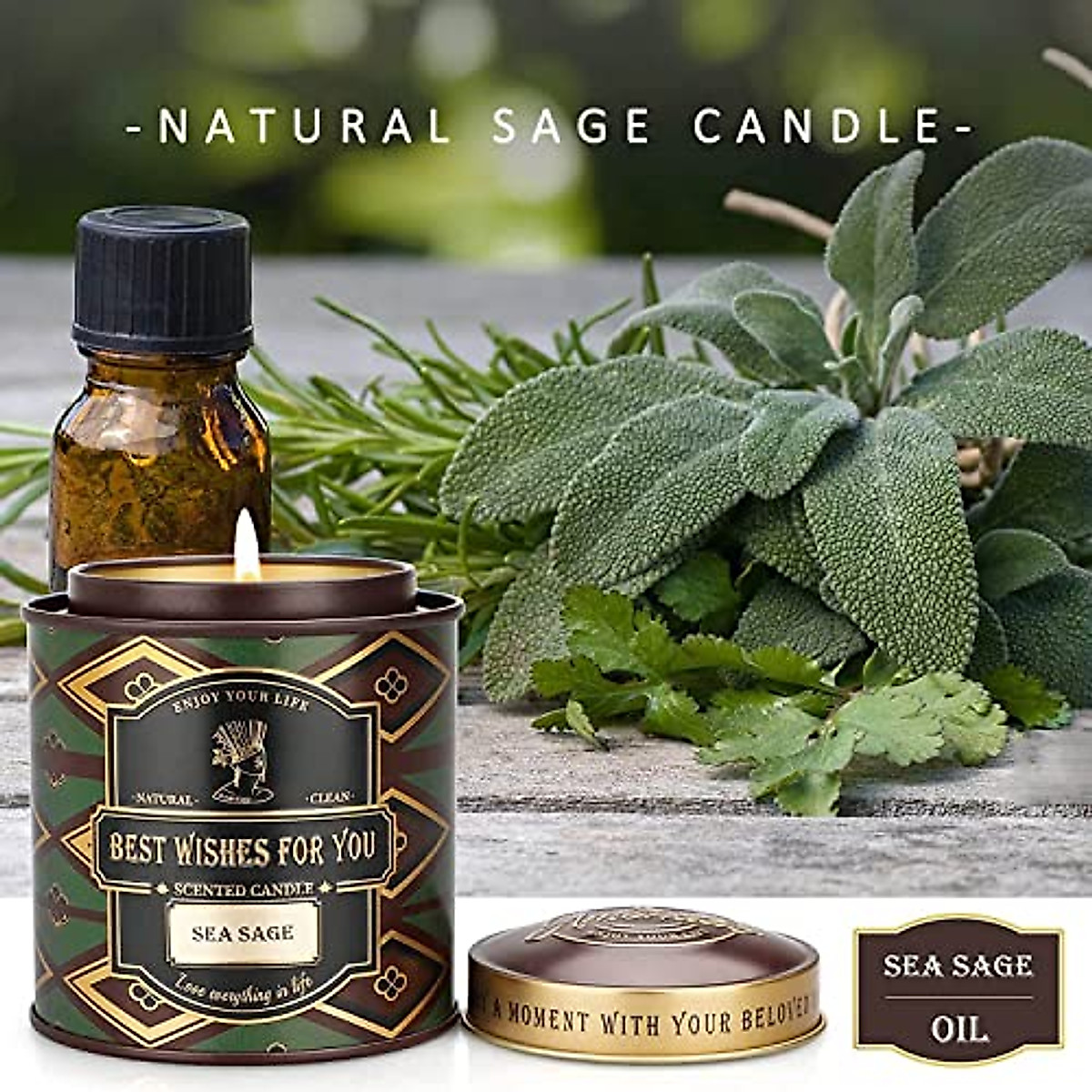 Sage Candles for Cleansing House, 10 oz Candles for Home Scented, 70 Hours Sage Candle for Meditation, Protection, Sage Candles for Cleansing House Negative Energy, Candles Gifts for Women