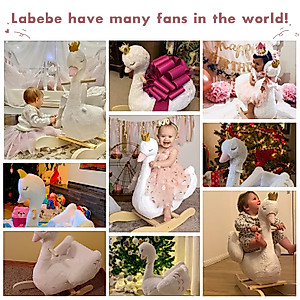 labebe - Plush Rocking Horse Wooden, Baby Riding Animal White Swan, Kid Ride On Toy for 1-3 Year Old, Girl&Boy Stuffed Rocking Animal Outdoor, Nursery/Infant/Child Christmas or Birthday Gift