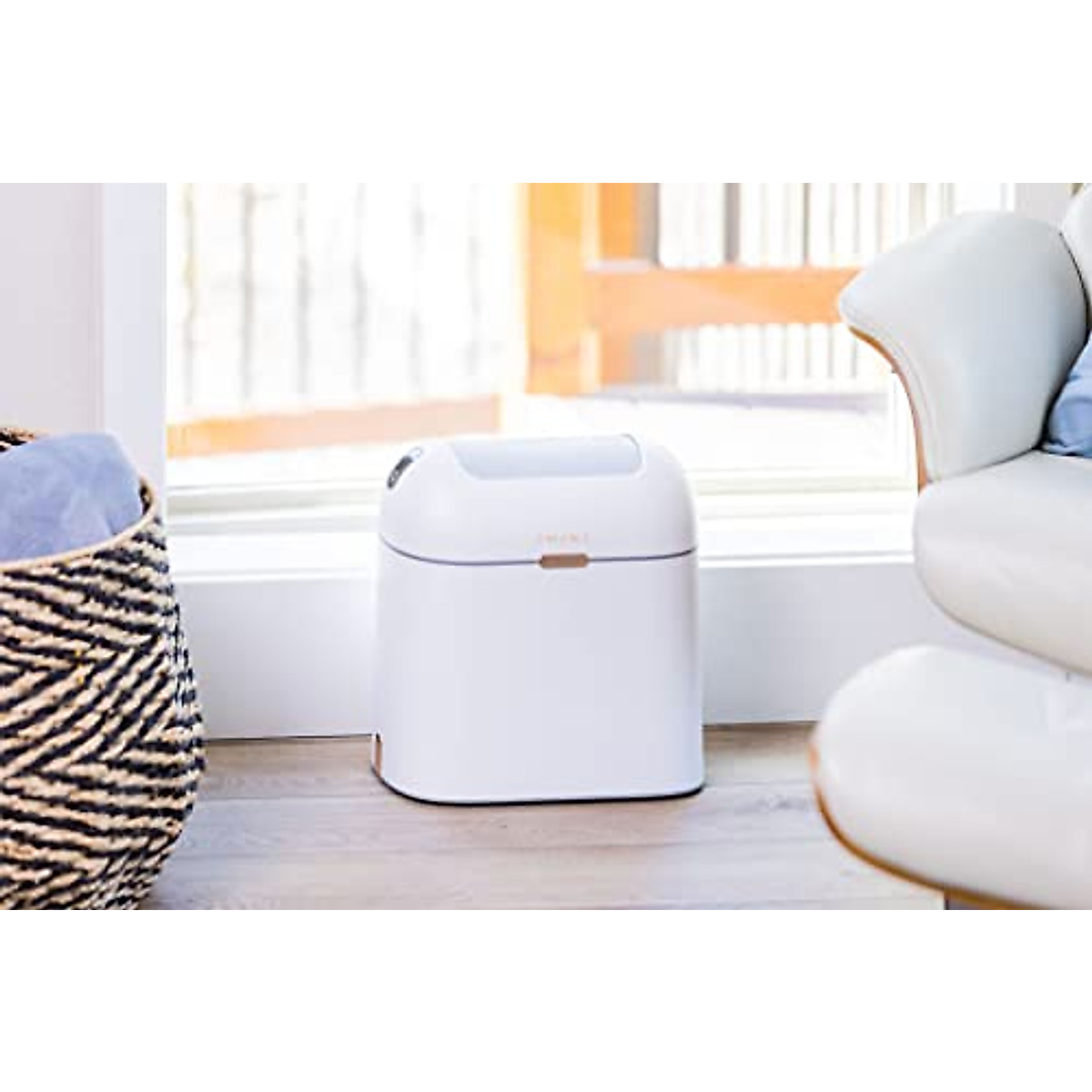 EMANE Motion Sensor Butterfly Lid Trash bin White Water Proof Golden Button for Office use, Kitchen, Bathroom Touchless Trash can