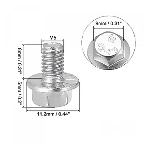 uxcell M5x8mm Hex Serrated Flange Bolts Screws Metric Thread 304 Stainless Steel 50pcs