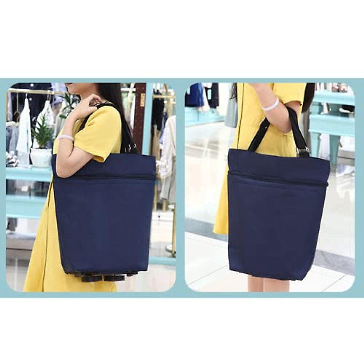 Foldable Shopping Cart Folding Shopping Bag Fashionable and Practical Shopping Carts Portable Hand-held Collapsible Sundries Bag for Picnic Trips and Shopping (Blue)