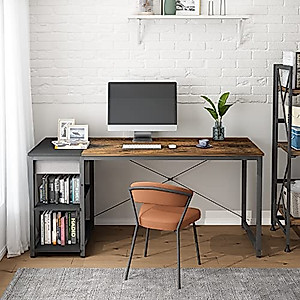 KAVFOCOY Simple Style Computer Desk with Storage Shelves Study Writing Table for Home Office Easy Assembly 55inch Rustic Brown