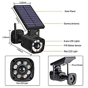 Techage SL669, Solar Battery Powered, Fake Security Camera, Dummy Cameras, Motion-Activated Floodlights, Realistic Look, Easy to Install, IP66 Waterproof, Warning Sticker Included, Pack of 2(Black)
