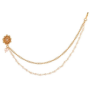 Efulgenz Indian Jewelry Kundan Crystal Nose Ring Hoop Pin Stud Fake Septum Ring with Chain Nose to Ear Chain Non Piercing Body Jewelry (White)