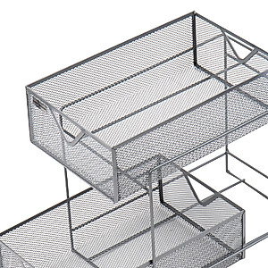 Mind Reader Network Collection, 2-Tier Sliding Basket Storage Kitchen, Desk, Makeup, Cabinet Organizer, Metal Mesh, Set of 2, 2-Pack, Silver
