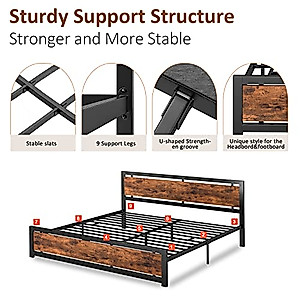 Codesfir Queen Bed Frame with Headboard and Footboard, Heavy Duty Platform Metal Bed Frame with Strong 4 U-Shaped Support Frames & 12 Strong Wood Slat Support, No Box Spring, Easy Assembly