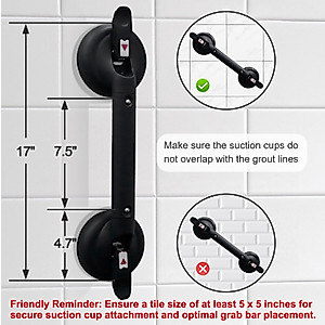 Suction Grab Bar for Shower Bathtub: Upgraded Heavy Duty Non-Slip Grip Handle with Strong Suction Cup for Bathroom Wall, Max Load 269LBS Safety Bar for Elderly Senior Disabled Handicap, 17 Inch, Black