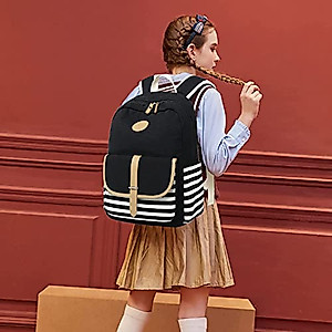 Joyfulife Girls Backpacks, School Backpack for Girls Lightweight Canvas Backpack Student Bookbags Stripe Backpack with Lunch Box 4 in 1