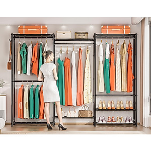 Neatrays Wardrobe Closet Heavy Duty Clothes Rack, Portable Closet Organizer System with 4 Hang Rods & 8 Shelves, Metal Clothing Rack Garment Rack for Hanging Clothes, Max Load 890 LBS