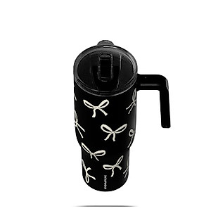 Hydrapeak Voyager 40 oz Tumbler with Handle and Straw, 100% Leakproof Insulated Tumbler with Sip and Straw Lid, Made of Stainless Steel, Cup Holder Friendly Base (Cream Bows)