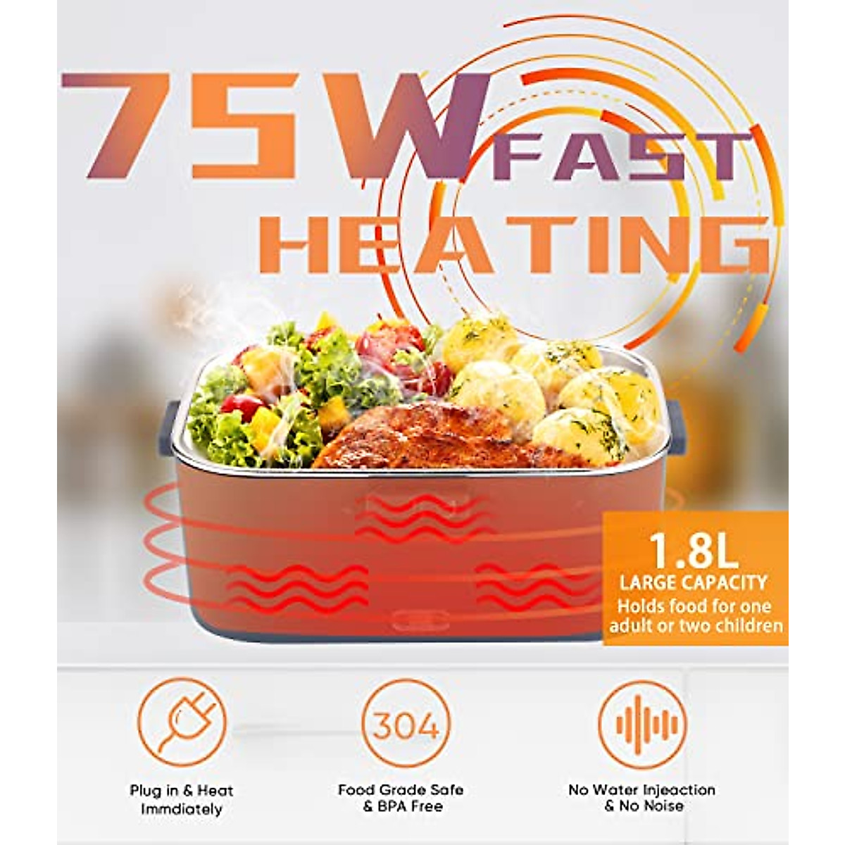 unumac Heated Lunch Box - Electric Lunch Box Food Heater 1.8l for Adults, 3 in 1 Electric Lunchbox Portable Food Warmer for Car/Truck Drivers/Work with Spoon, Fork, Insulated Carry Bag, 12V/24V/110V