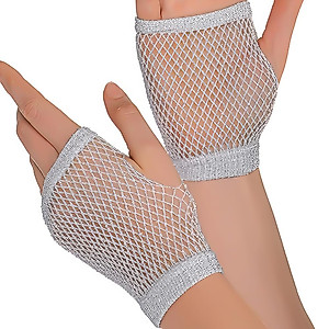 Chic & Bold Polyester Silver Short Fishnet Adult Gloves (One Size) - Pack of 1 - Perfect for Parties and Costumes
