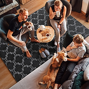 Amearea Fluffy Indoor Trellis Rug, Soft Moroccan Home Rugs for Bedroom, Shag Modern Area Rug for Living Room Kids Room Nursery, Easy Clean, Geometry Home Decor Low Pile Carpet, Dark Grey 4x6 Feet