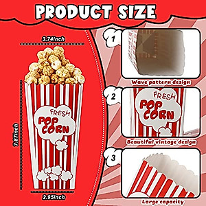 Fuutreo 120 Pack Movie Night Popcorn Box Paper Popcorn Bucket Bowl Bulk 46 oz Red and White Popcorn Bag Snack Container Holder 7.87" for Popcorn Machine Theater Carnival Circus Party Decor Supplies