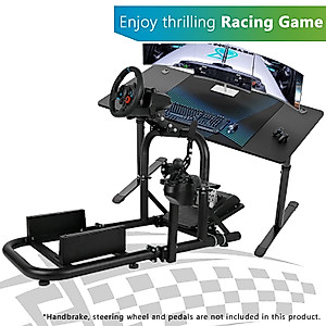 Hottoby Racing Simulator Cockpit Stand Fit for Logitech/Thrustmaster/Fanatec G25 G27 G29 G920 G923 T128X T248 T300 T458, Reinforced Triangular Design on Both Arm,Adjustable,No Wheel,Pedal & Handbrake