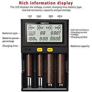 MiBOXER 18650 Battery Charger, Smart Universal 4-Bay Charger, Automatic LCD Display,Fast Charging Rechargeable Li-ion LiFePO4 Ni-MH Ni-Cd AA AAA C 18350 18500 18700 20700 21700 26650 RCR123