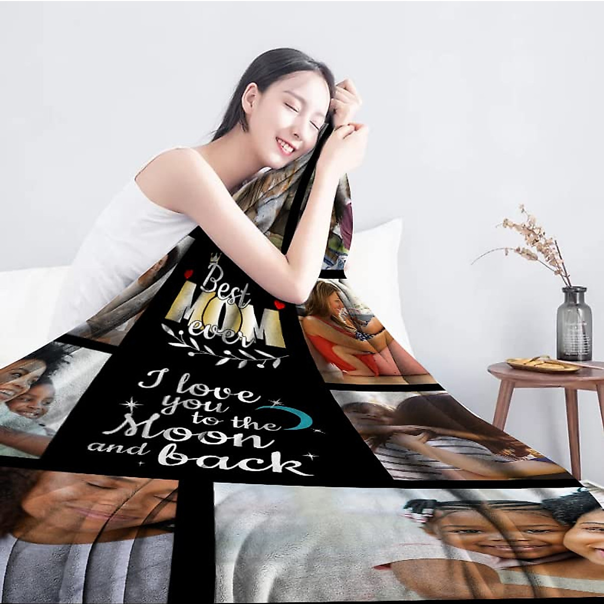 Lcyawer Customized Mother's Day Birthday Gifts, Custom Blanket with Photo, Personalized Blanket with Picture Collage, Unique Gifts for Mom from Daughter Son Husband, Valentines Day