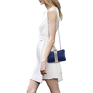 DA BODAN Fashion Womens Jane Satin Diamante Clutch Rhinestone Evening Bridal Prom Party Handbag Crossbody Purse Chain Bag (Dark blue 1)