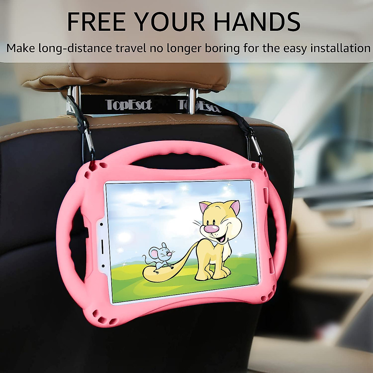 Kids Case for Samsung Galaxy Tab A 8.0 2019 SM-T290/295, TopEsct Premium Silicone Shockproof Light Weight Protective Handle Stand Case for Galaxy Tab A 8.0(Pink)