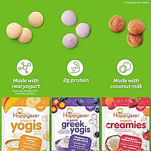 Happy Baby Organics Baby Snacks, Yogis, Freeze Dried Yogurt & Fruit Snacks, Gluten Free Snack for Babies 9+ Months, Banana & Mango, 1 Ounce (Pack of 8)
