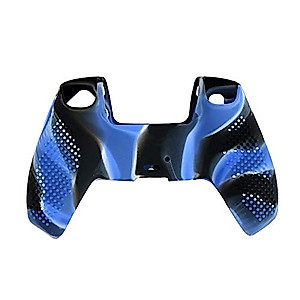 Camouflage Antislip Silicone Skin Protective Rubber Anti-Slip Case Cover with 8pcs Thumb Grips Stick Joystick Cap for Playstation 5 PS5 Controller Gamepad Game Protector Cover (Dark Blue)