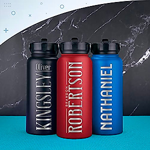 Personalized Water Bottle with Straw & Lid - 18 Oz, 9 Colors, Engraved 8 Designs - Sports Water Bottle Customized with Name or Text