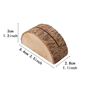 Numblart 10 Pcs Rustic Wooden Wedding Table Name Number Place Card Holders for Wedding Party Home Decoration - Semicircular Wood Note Memo Picture Card Photo Clip Holder for Table Decoration Supplies
