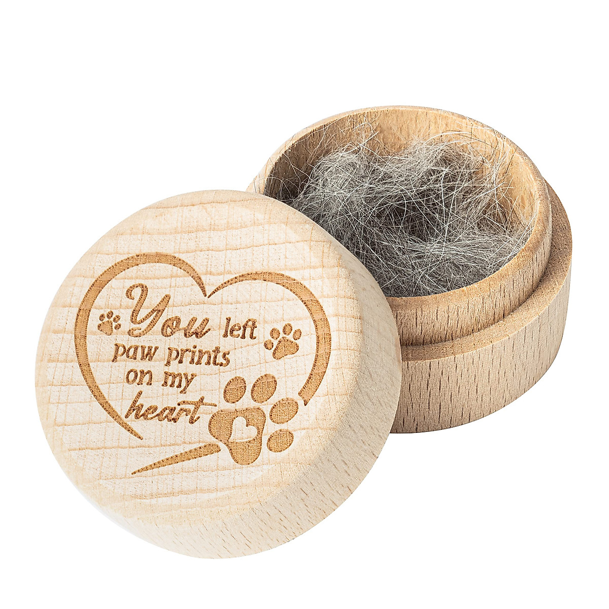 CJiangpo Pet Hair Keepsake Box, Wooden Pet Fur Memorial Box with Paw Engraving, Dog Cat Hair Ashes Container Memorial Urn Loss Sympathy Gifts