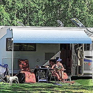 RVMATE 16FT RV Awning Fabric Replacement with Awning Anchor Kits & Pull Tension Strap, Blue Fade