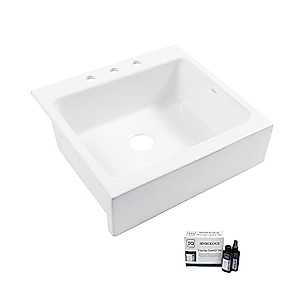 Sinkology SK452-26FC-3-AMZ Anna QuickFit Drop-in Farmhouse 25.85 in. 3-Hole Single Bowl Crisp White with Care IQ Kit Fireclay Kitchen Sink