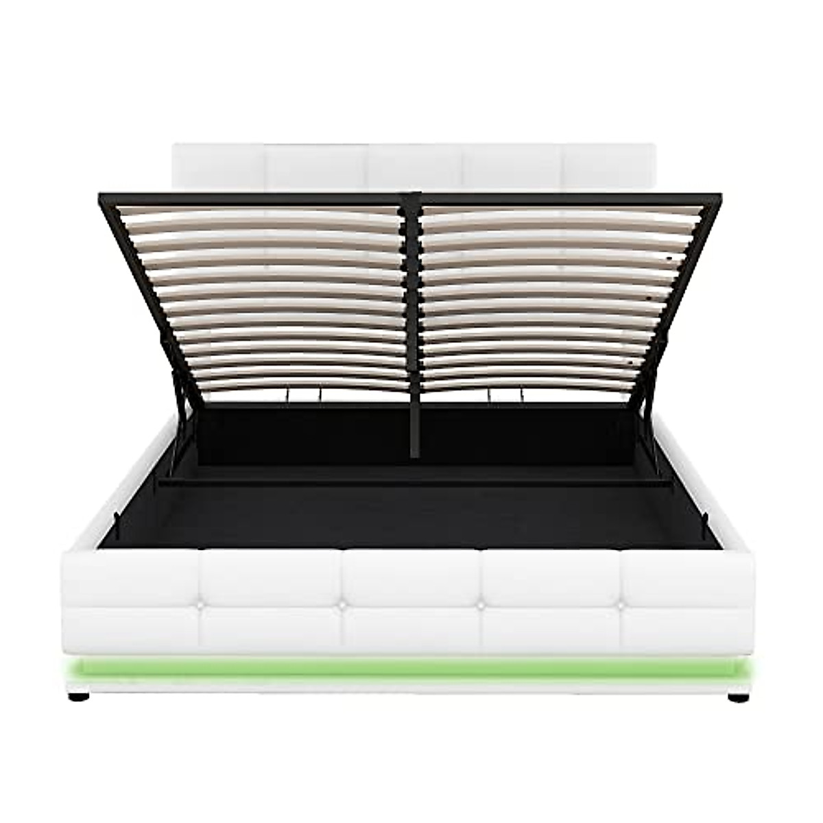 Harper & Bright Designs Full Lift Storage Bed with LED Lights and USB Charger, PU Upholstered Full Platform Bed with Hydraulic Storage System, No Box Spring Needed (Full, White)