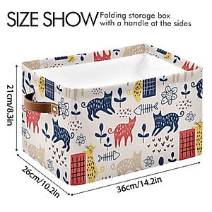 Cat Flower Storage Basket Bins Decorative Toy Laundry Basket Organization with Handles for Living Room Clothes Nursery Closet Shelf Playroom,1 pcs