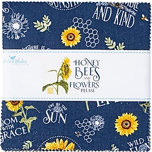 Honey Bees & Flowers Please Riley Blake 5-inch Stacker, 42 Precut Fabric Quilt Squares by Tara Reed