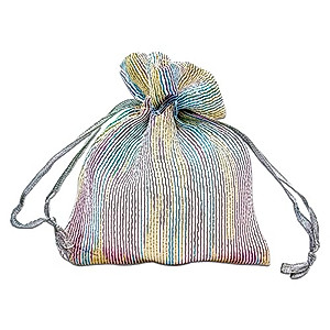 TheDisplayGuys - 96-Pack Striped Weave Organza Gift Bags with Drawstrings - Small 3" x 4" - Iridescent - for Party Favors, Samples,Treats