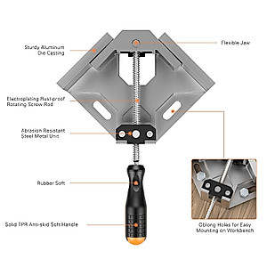 Right Angle Clamp, Housolution [4 PACK] Single Handle 90° Aluminum Alloy Corner Clamp, Clamps for Woodworking Adjustable Swing Jaw, Woodworking Tools Photo Frame Vise Holder, Gifts for Men Dad