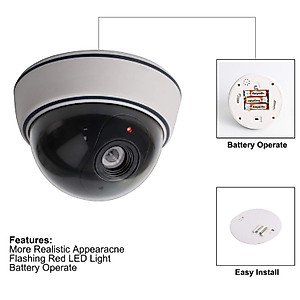 Lebote (4 Pack) Fake Dummy Security Camera CCTV Dome Camera with Flashing Red LED Light Dummy Surveillance Camera Outdoor Indoor Use for Home Security