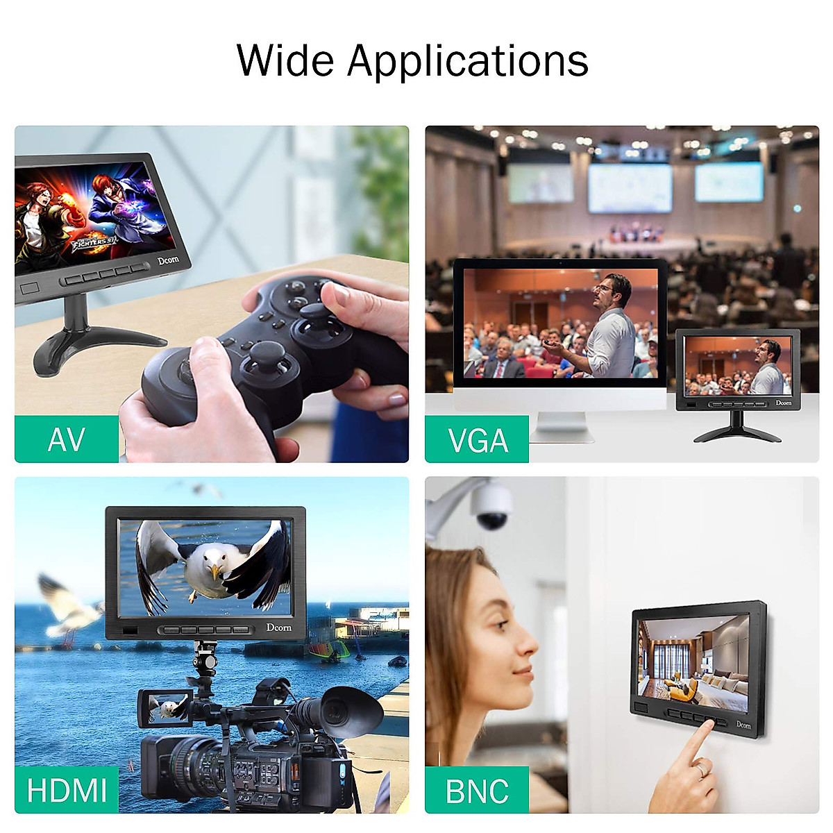 Dcorn 8 Inch Mini Monitor,Small HDMI Monitor 1280x720 16:9 IPS Metal Housing Computer Monitor Support HDMI/VGA/AV/BNC Input with Wall Bracket&Remote Control,178 Full Viewing w/Speaker