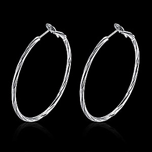 Hoop Earrings, 18K White Gold Plated Rounded Hoops Earrings for Women 46mm