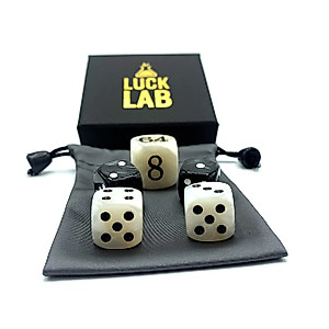 Luck Lab Backgammon Pearl Dice Set - 22 mm Doubling Cube and Four 16 mm Dice with Bonus Storage Bag, Black/White Marbleized