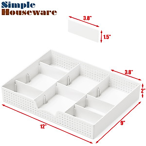 Simple Houseware Drawer Organizer Tray with 9 Adjustable Compartments, White